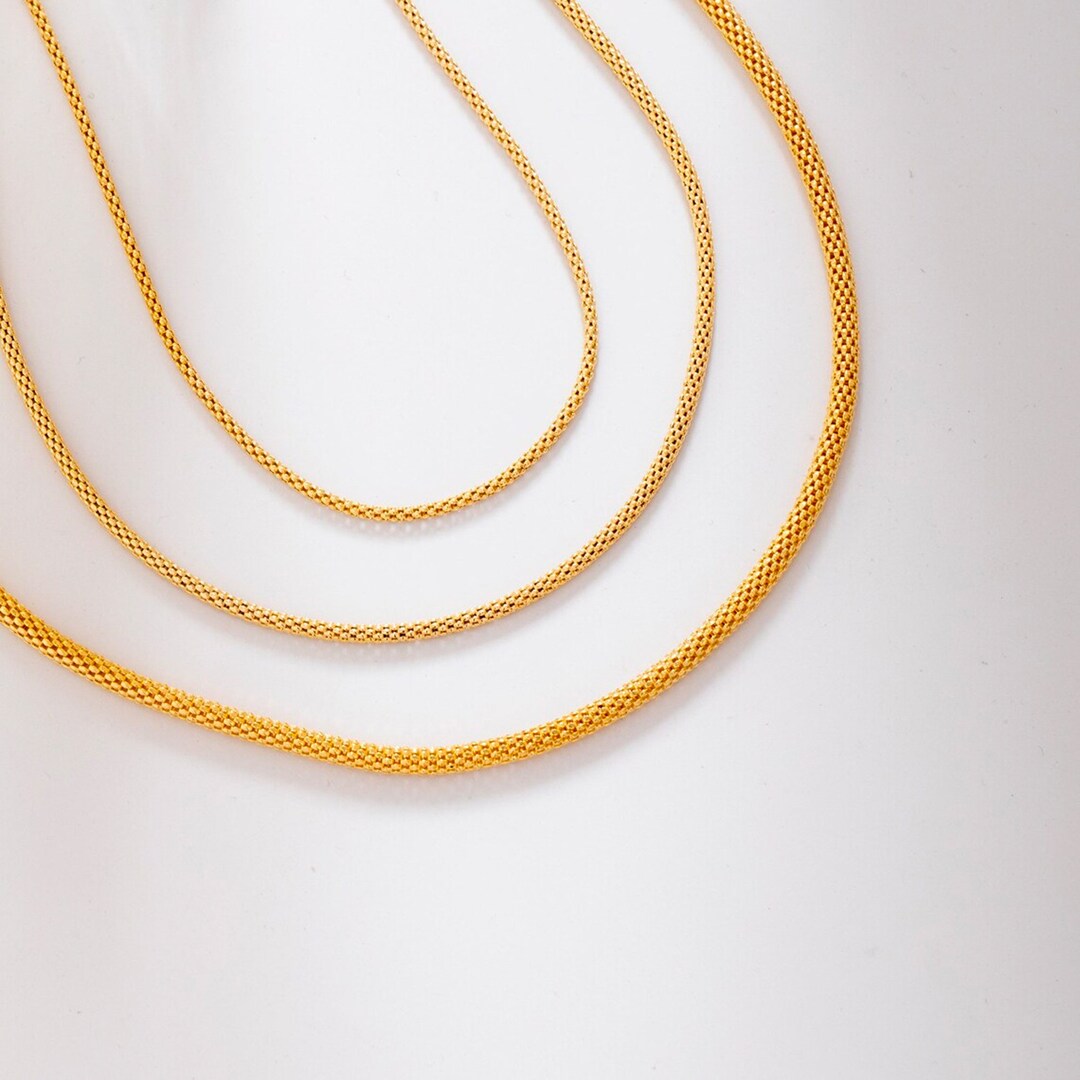Popcorn Chain Bracelet 14K Solid Gold, Dainty Mesh Chain, Coreana Chain ...
