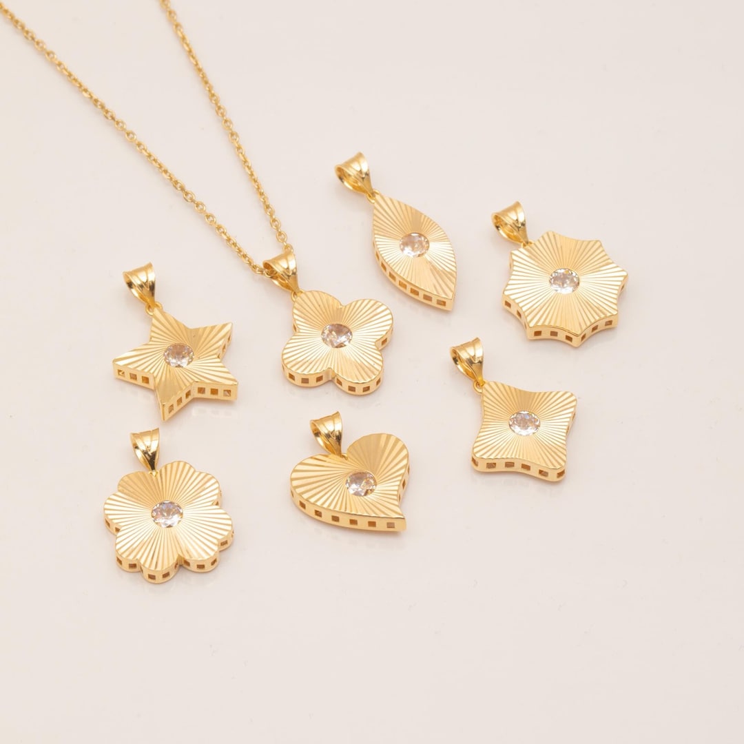 14K Solid Gold Fluted Pendants, Geometric Shaped Jewelry, Dainty Charm ...