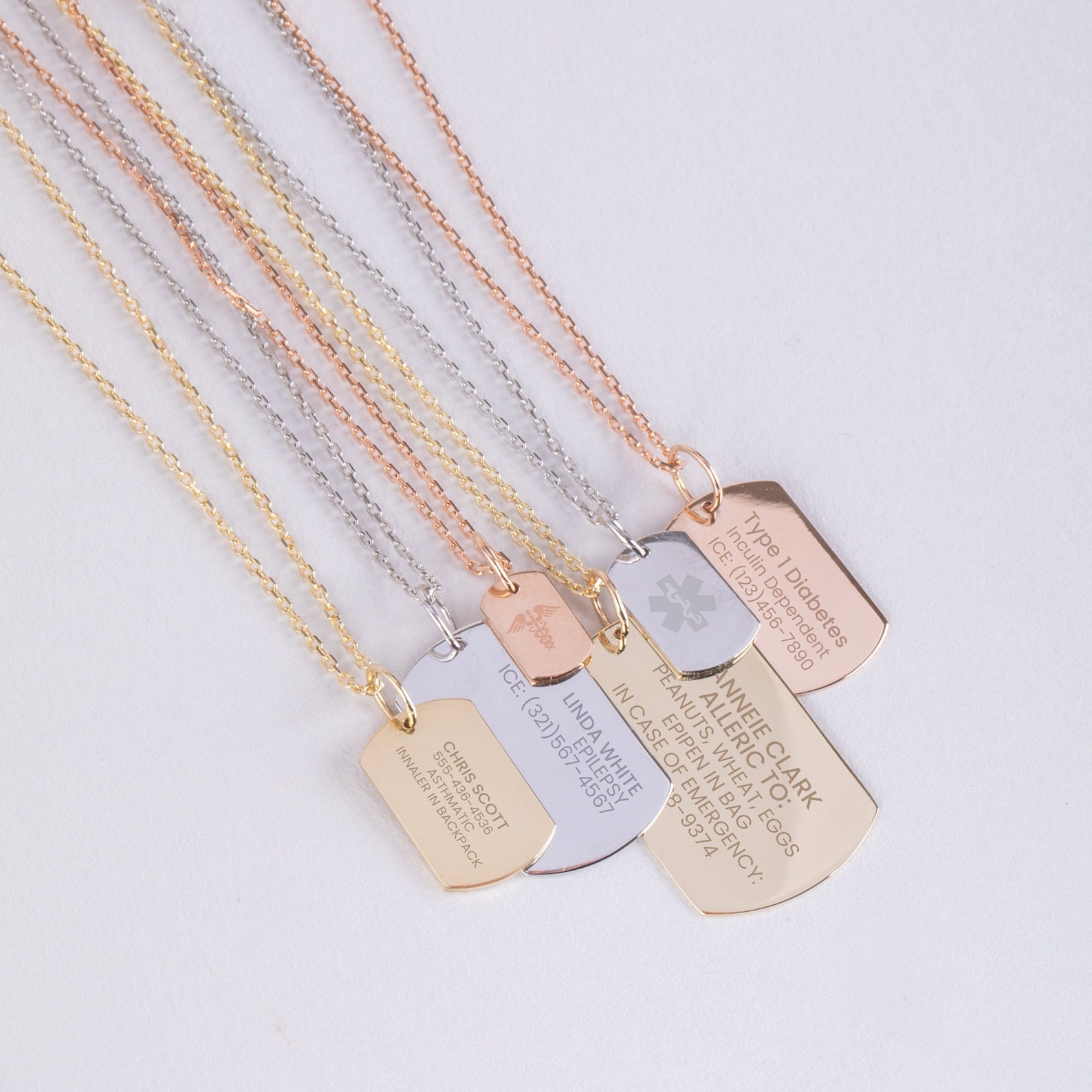 2 Side Engraved Medical Alert Solid 14k 18k Gold Pendant, Personalize ...
