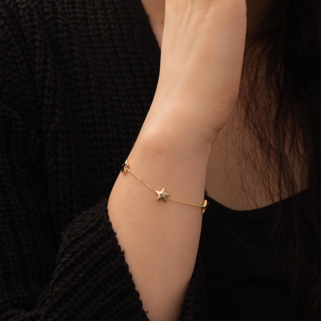 Celestial Stars Bracelet in 14K Real Gold, Dainty Star Bracelet ...