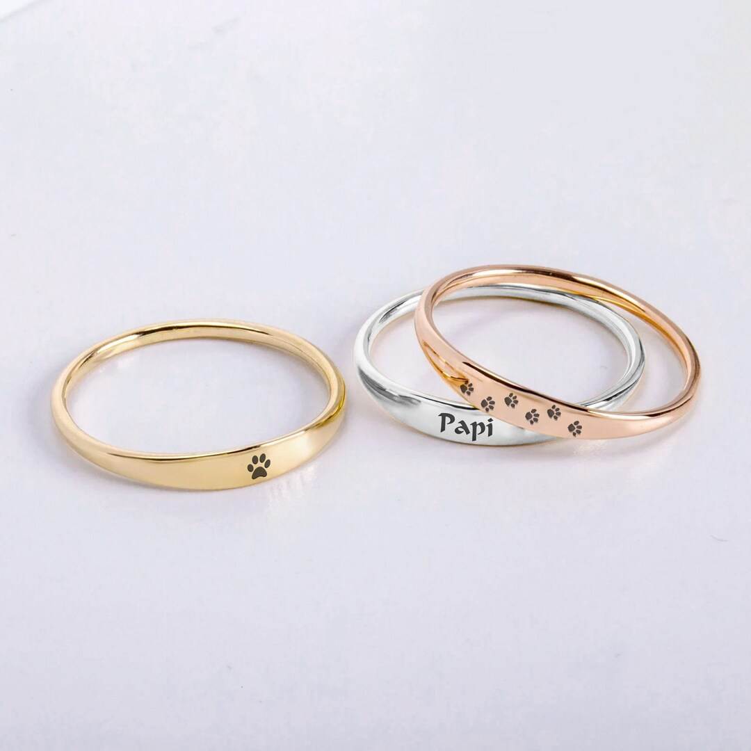 Custom Pet Paw Print Ring in 14K 18K Solid Gold, Dog Memorial Gift ...
