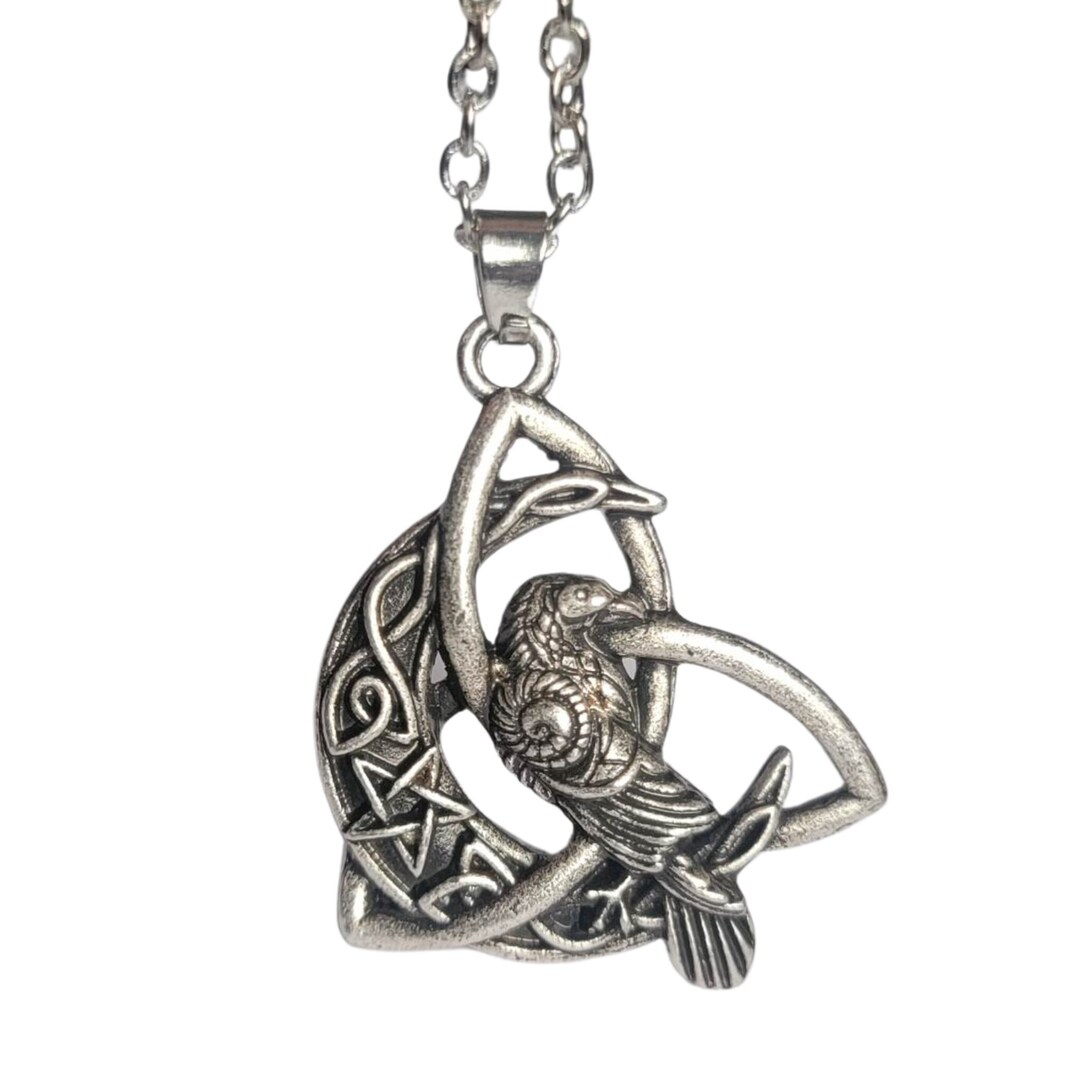 Triquerta Celtic Knot With Crescent Moon and Raven Necklace, Raven ...