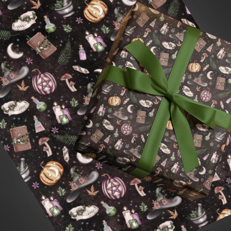 Witchy Wrapping Paper, Halloween Gift Wrap, Dark Mystical Wrapping ...