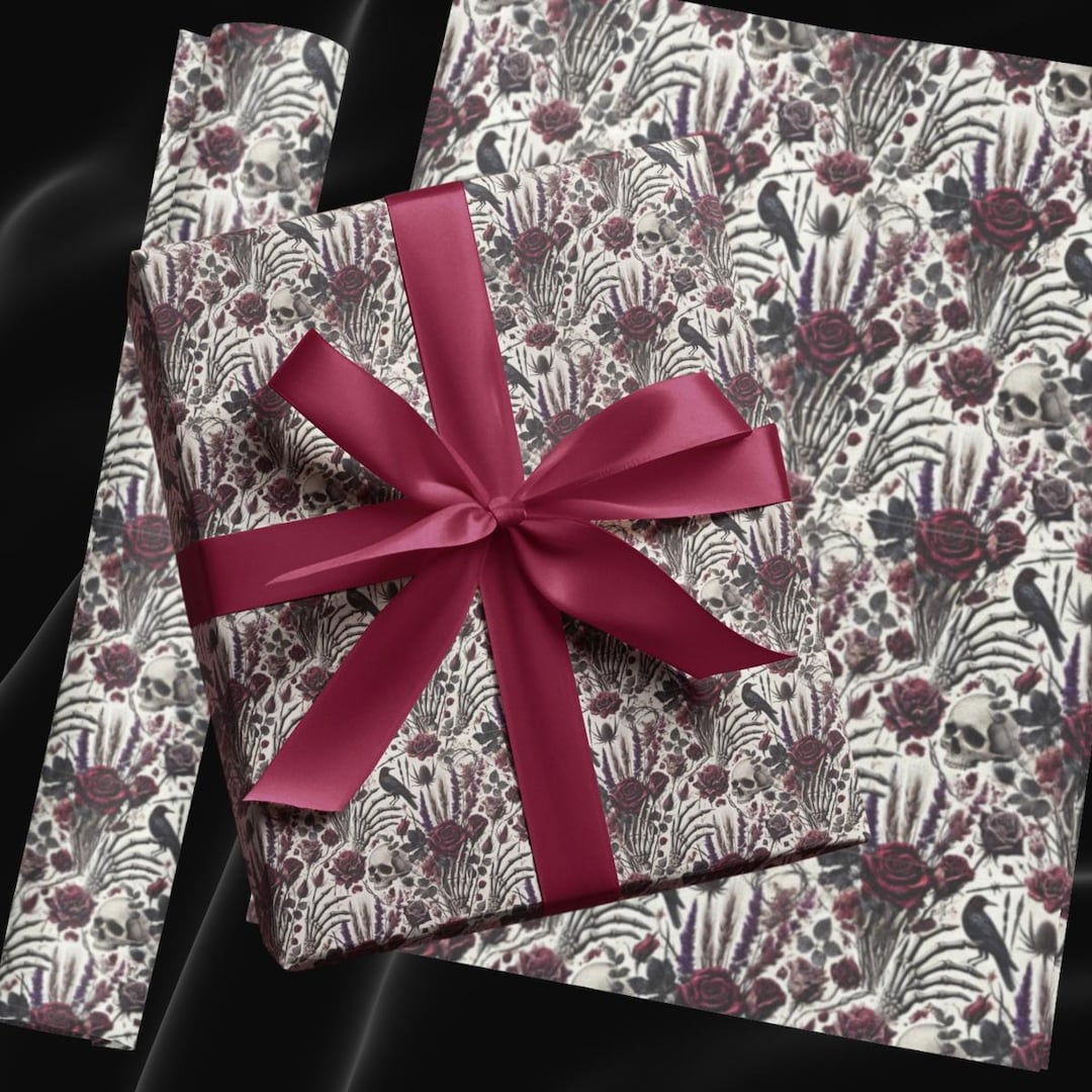 Gothic Raven Skeleton Wrapping Paper, Dark Academia Gift Wrap, Dark ...