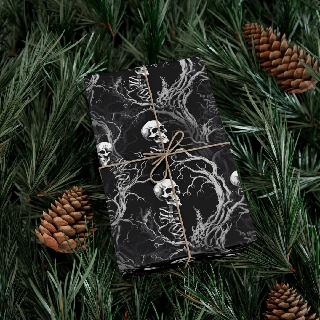 Creepy Skeletons and Vines Gift Wrapping Paper, Gothic Skull Wrapping ...