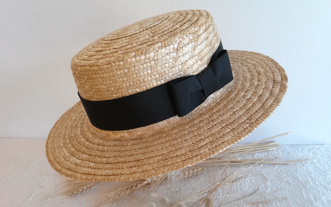 Natural Straw Boater, Straw Boater With Grosgrain Ribbon, Natural Straw ...