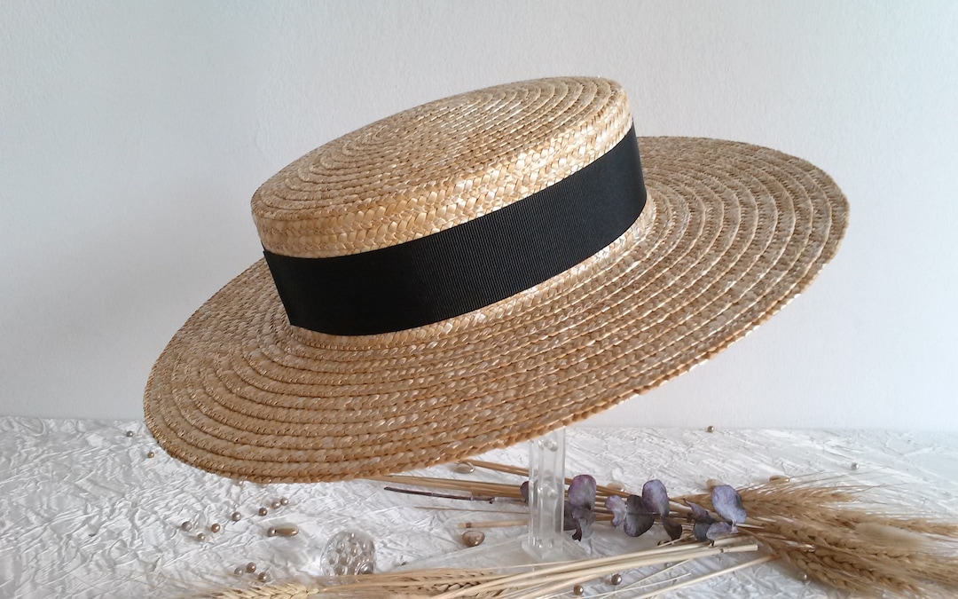 Natural Straw Boater, Straw Boater With Grosgrain Ribbon, Straw Ceremony Hat, Summer Hat, Beach ...