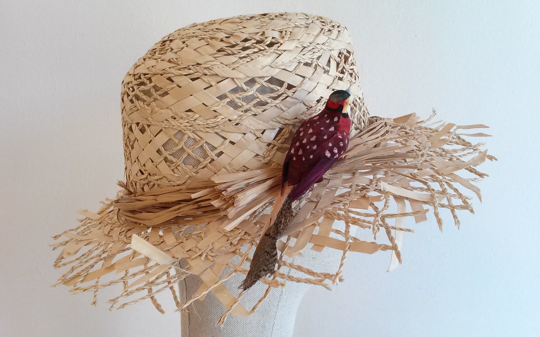 Summer Straw Hat, Openwork Natural Straw Hat, Frayed Edges, Decorated ...