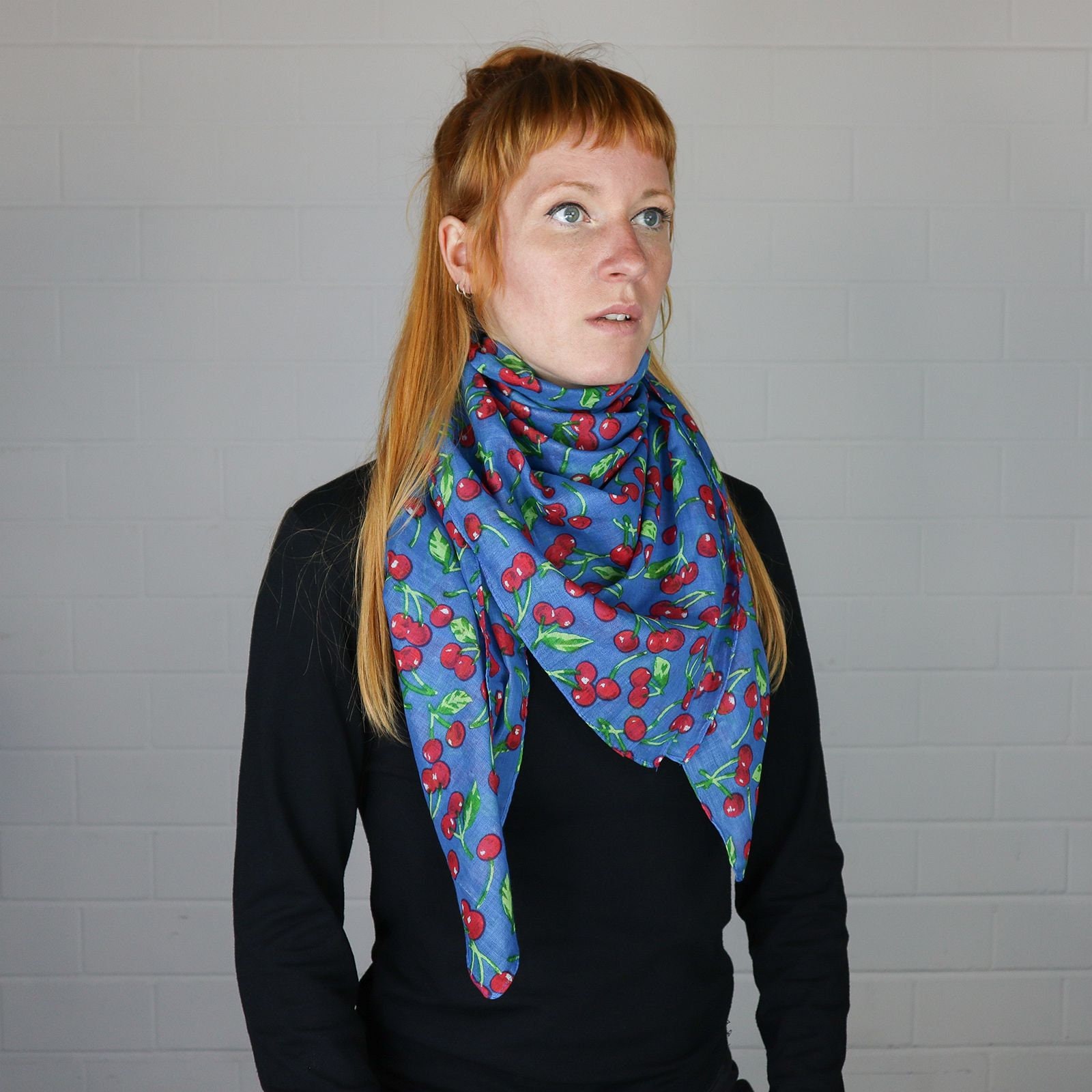 Mouthguard cotton cloth cherries blue square cloth | Etsy