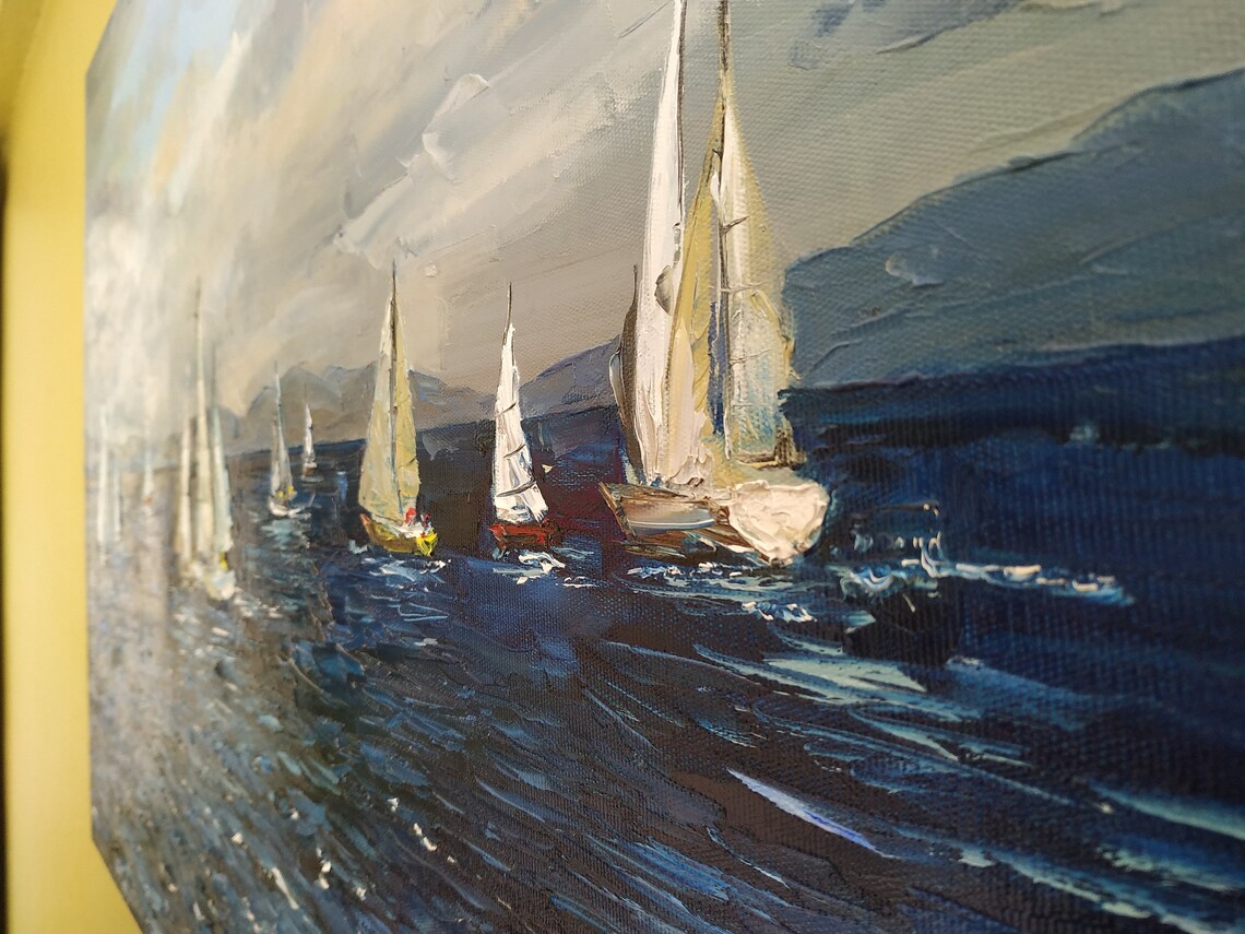 Veleros gran pintura al óleo vela regata azul pared oceánica | Etsy Veleros gran pintura al óleo vela regata azul pared oceánica | Etsy