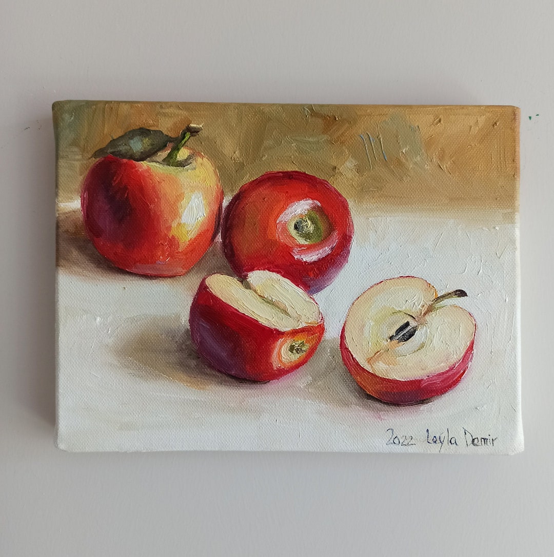 Red Apple Oil Painting Original Fruit Still Life7''x9'' - Etsy