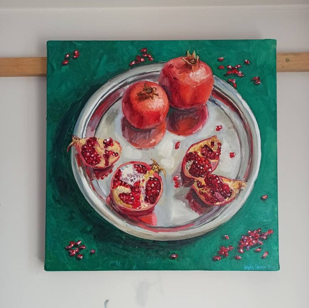 Pomegranate on Metal Tray Still Life Oil Painting 20x20'' - Etsy