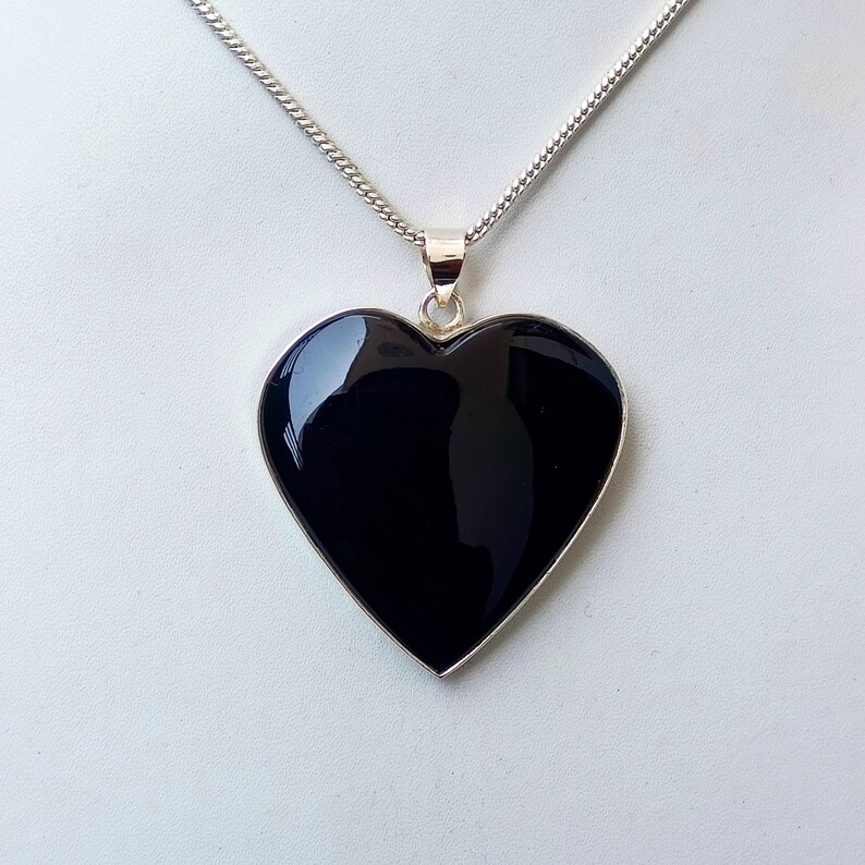 Black Onyx Heart Necklace, Onyx Heart Pendants, Sterling Silver ...