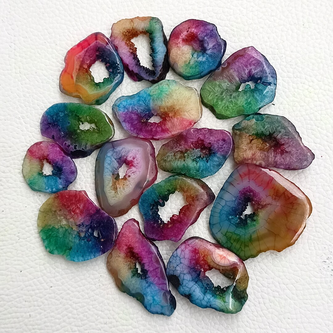 Rainbow Agate Druzy Crystal, Window Druzy Agate Geode Slices, Raw Geode ...