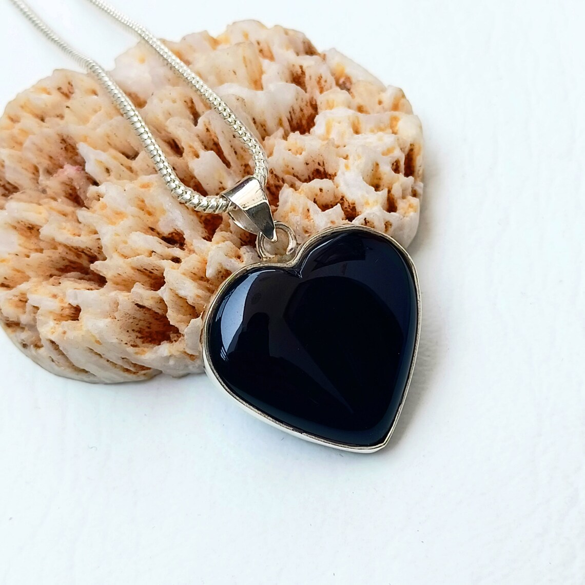 Black Onyx Heart Necklace, Onyx Heart Pendants, Sterling Silver ...
