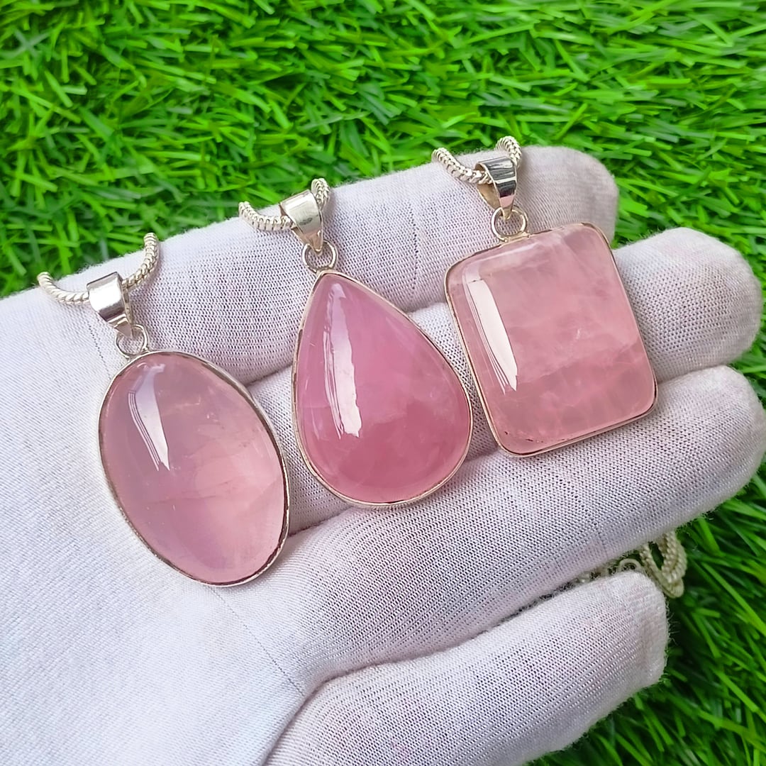 Rose Quartz Necklace, Rose Quartz Gemstone Pendants, 925 Sterling ...