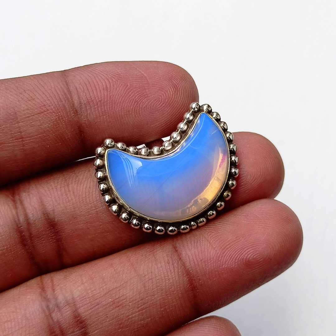 Opalite Rings, Crescent Moon Rings, Dainty Boho Crystal Rings, Sterling ...