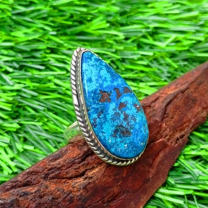 Shattuckite Rings, Azurite Silver Statement Rings, Chunky Rings, Dainty ...