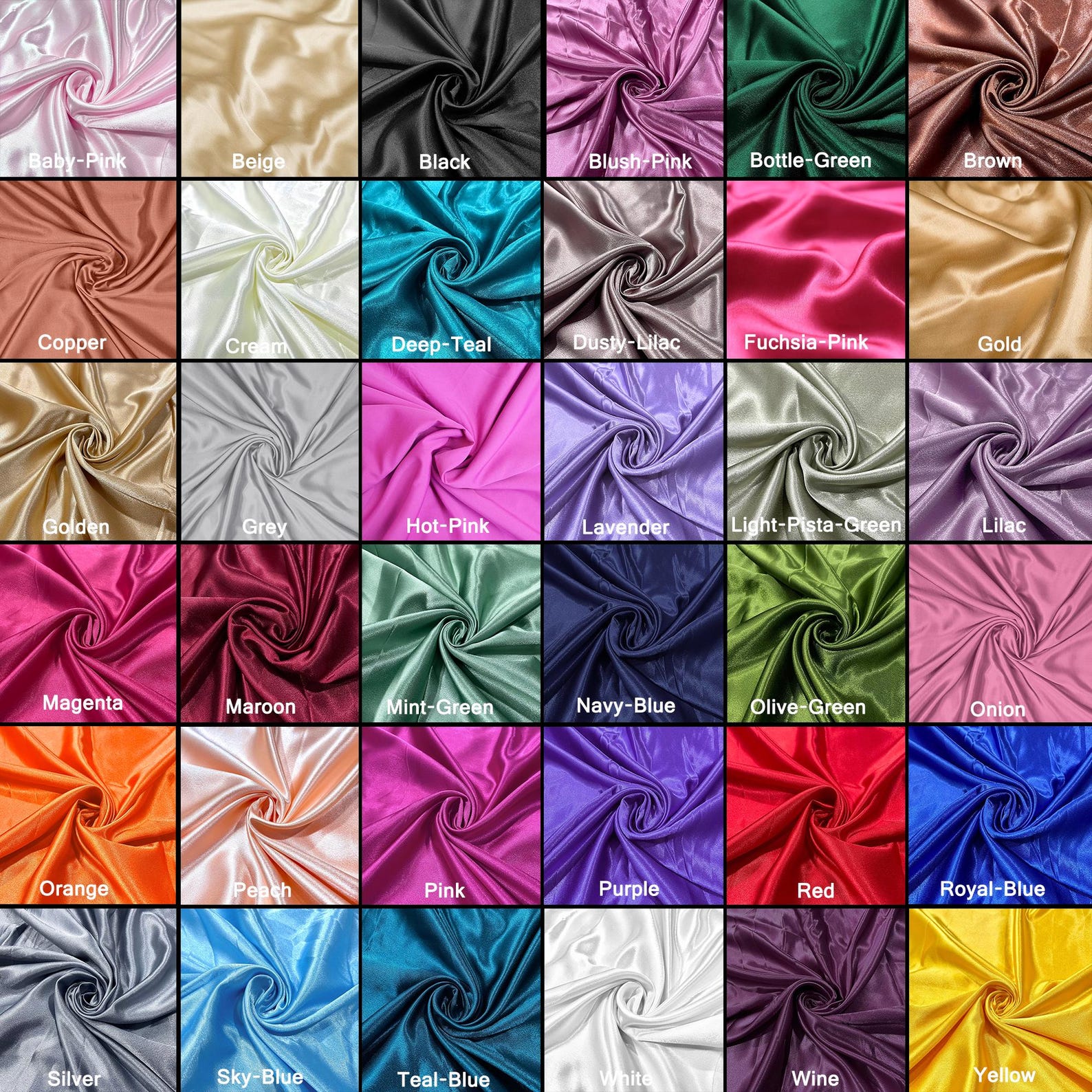 36 Colors Satin Fabric, Luxury Silk Satin Fabric by the Yards ...