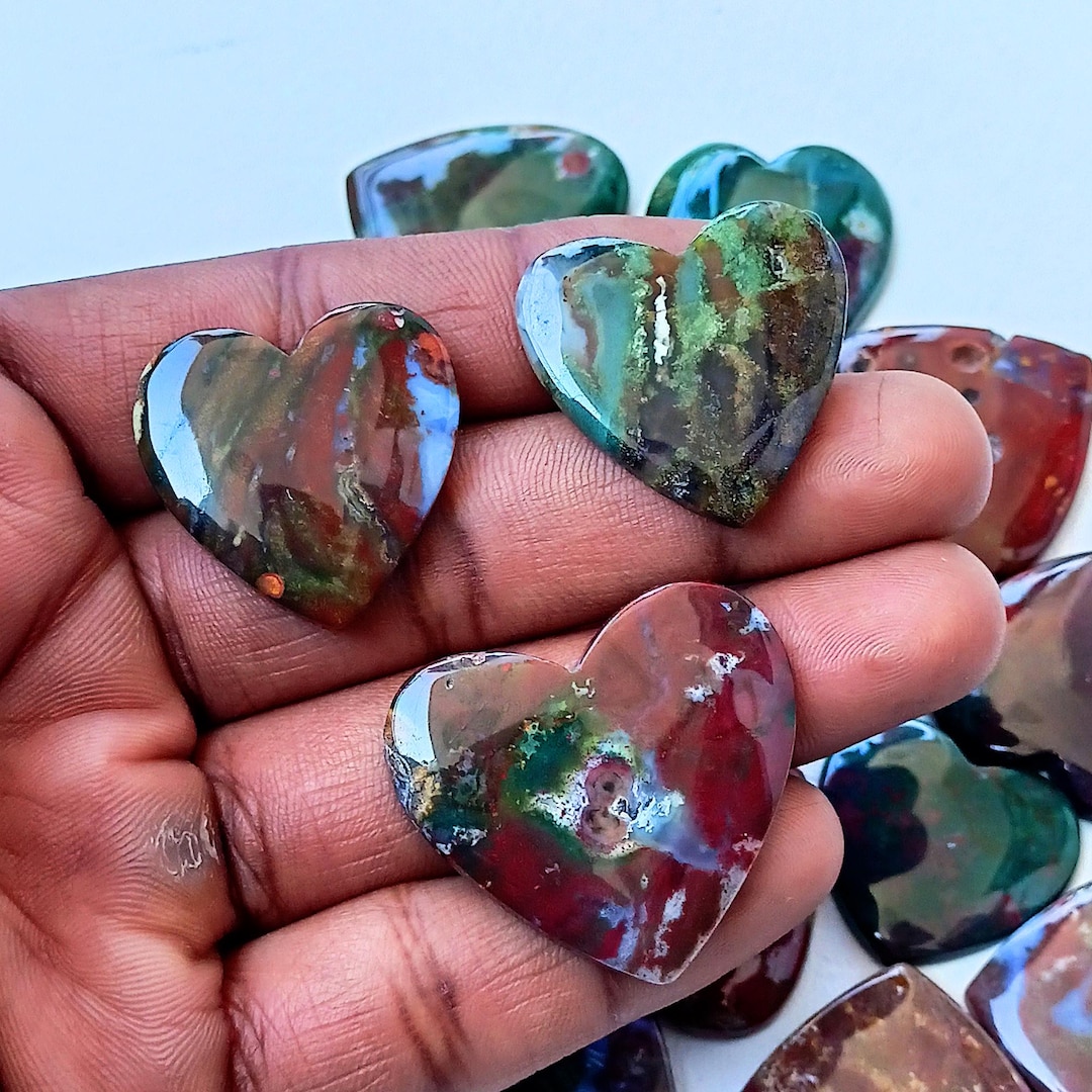 Bloodstone Heart Crystal, Blood Stone Hearts Cabochon, Flat Heart Beads ...