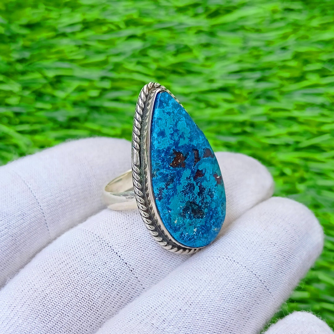 Shattuckite Rings, Azurite Silver Statement Rings, Chunky Rings, Dainty ...