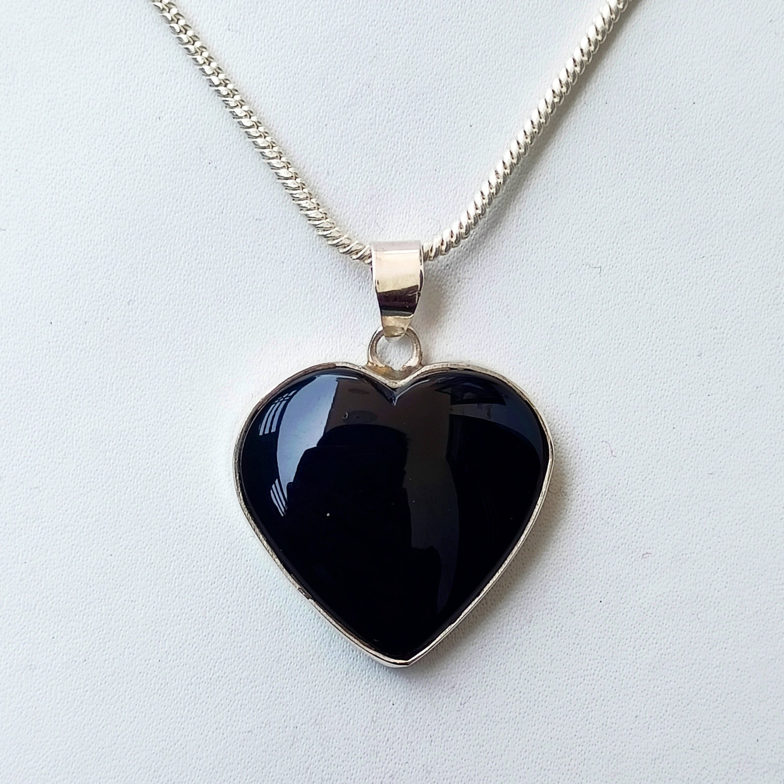 Black Onyx Heart Necklace, Onyx Heart Pendants, Sterling Silver ...