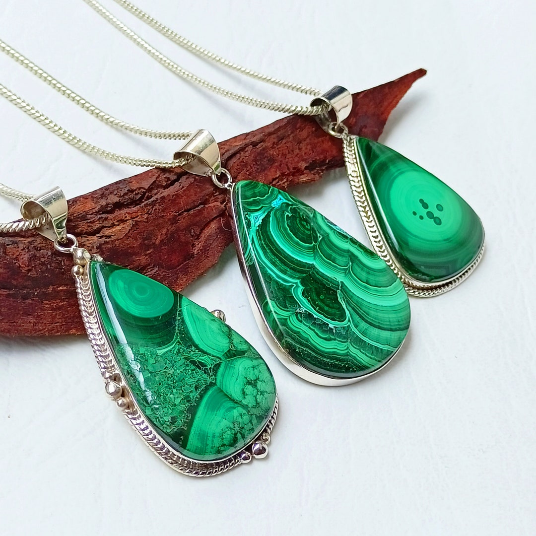 Malachite Pendant, Malachite Necklace, Crystal Pendants, Sterling ...