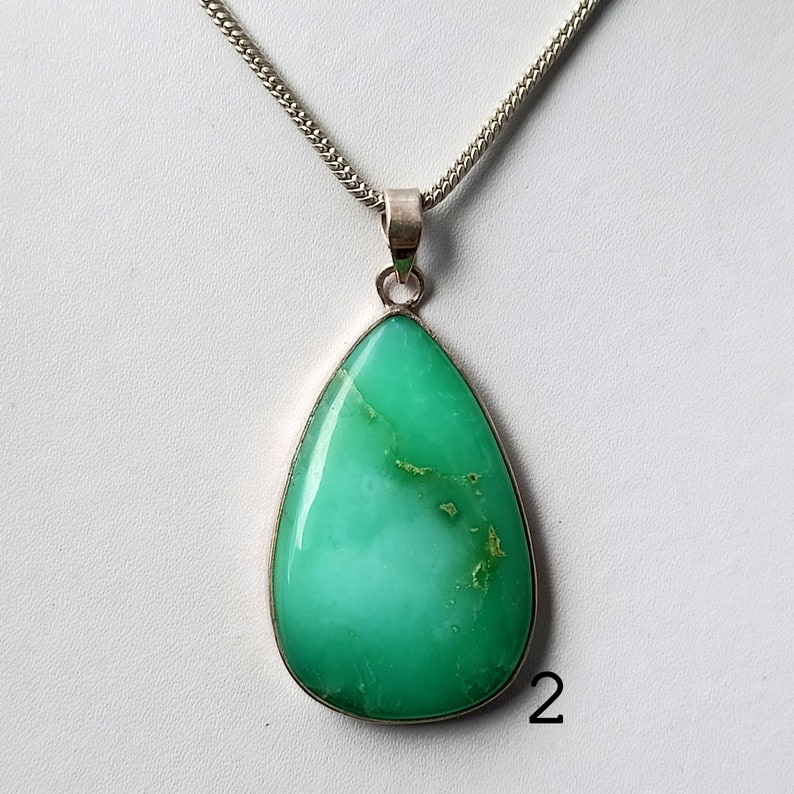 Chrysoprase Necklace, Chrysoprase Pendant, Sterling Silver Necklace ...