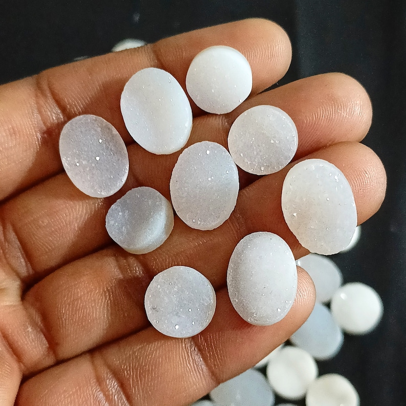 White Agate Quartz Druzy Cabs, White Druzy Gems, Agate Druzy, Raw Geode ...