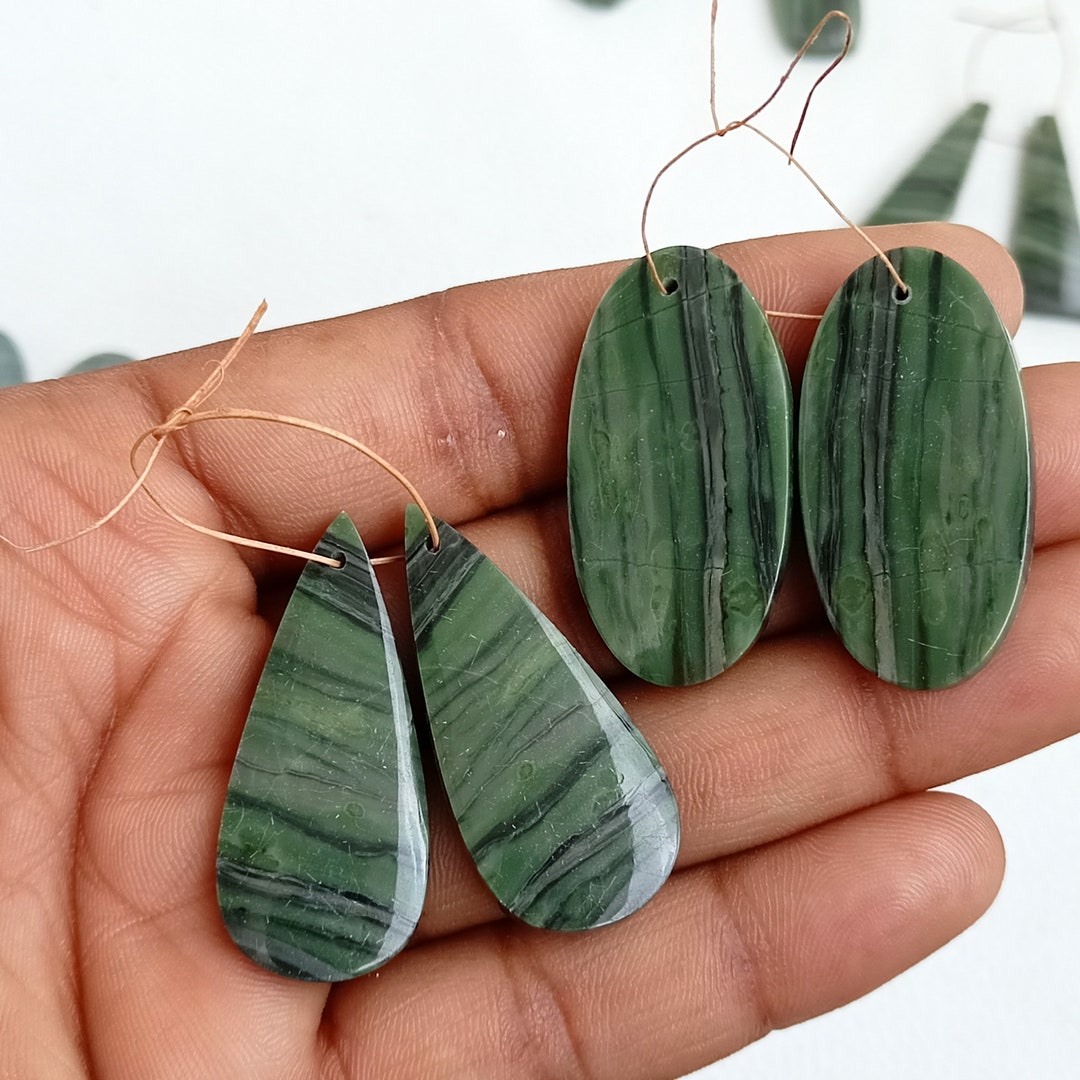 Ricolite Serpentine Gemstone Pair: Drilled Matched Earring Stones - Etsy