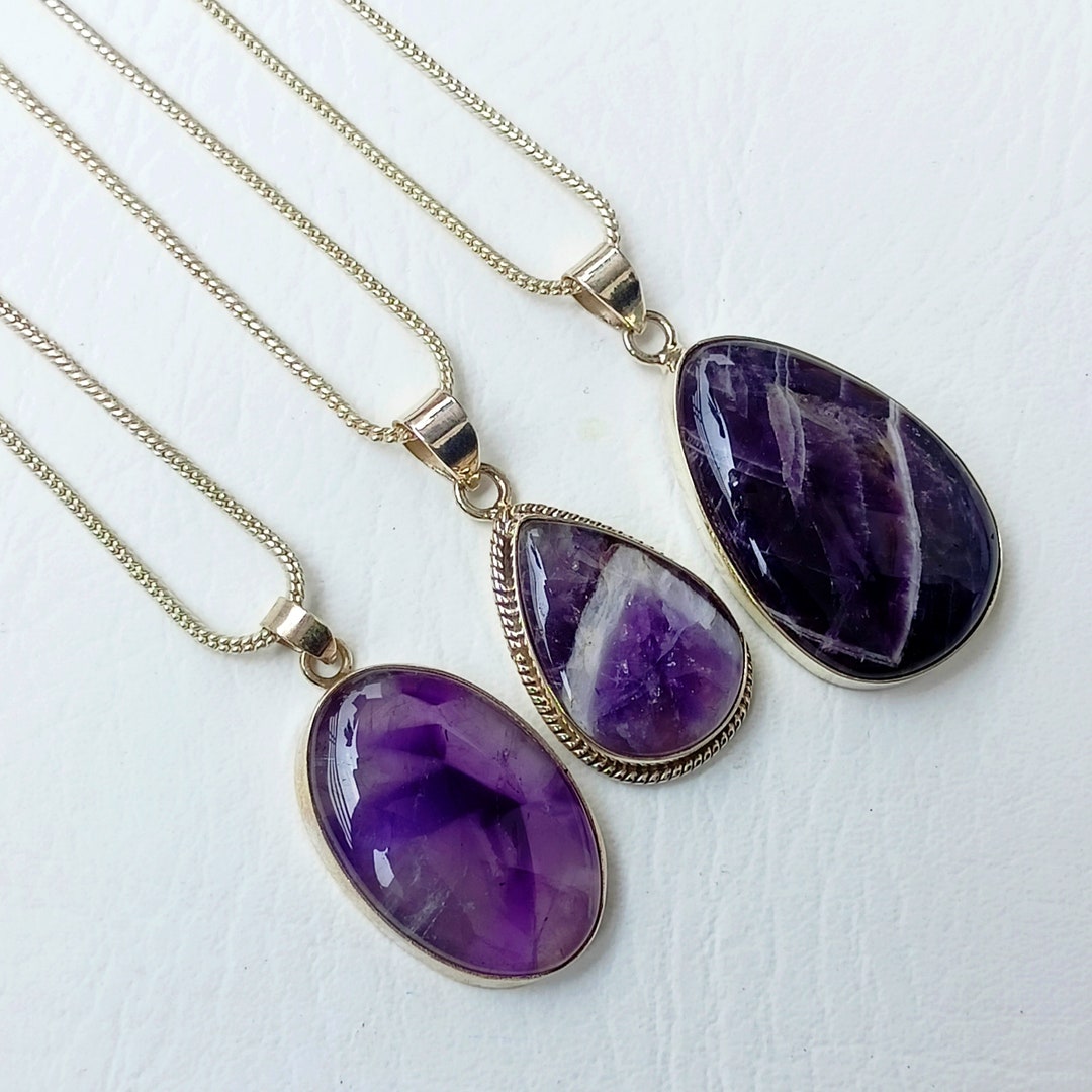 Amethyst Lace Pendant Necklace, Agate Gemstone Pendants, 925 Sterling ...