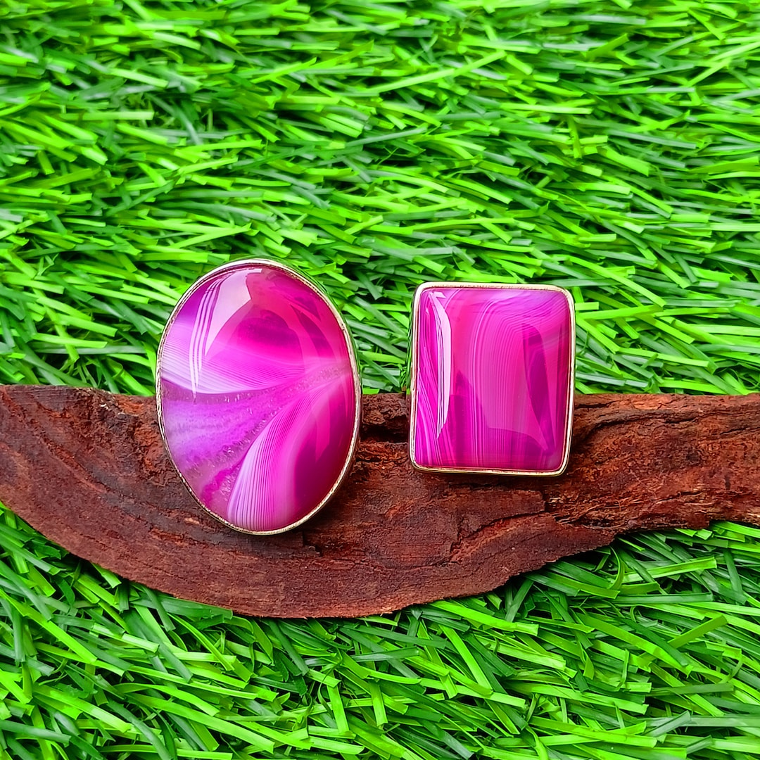 Pink Agate Ring, Sterling Silver Ring, Chunky Rings, Statement Rings ...