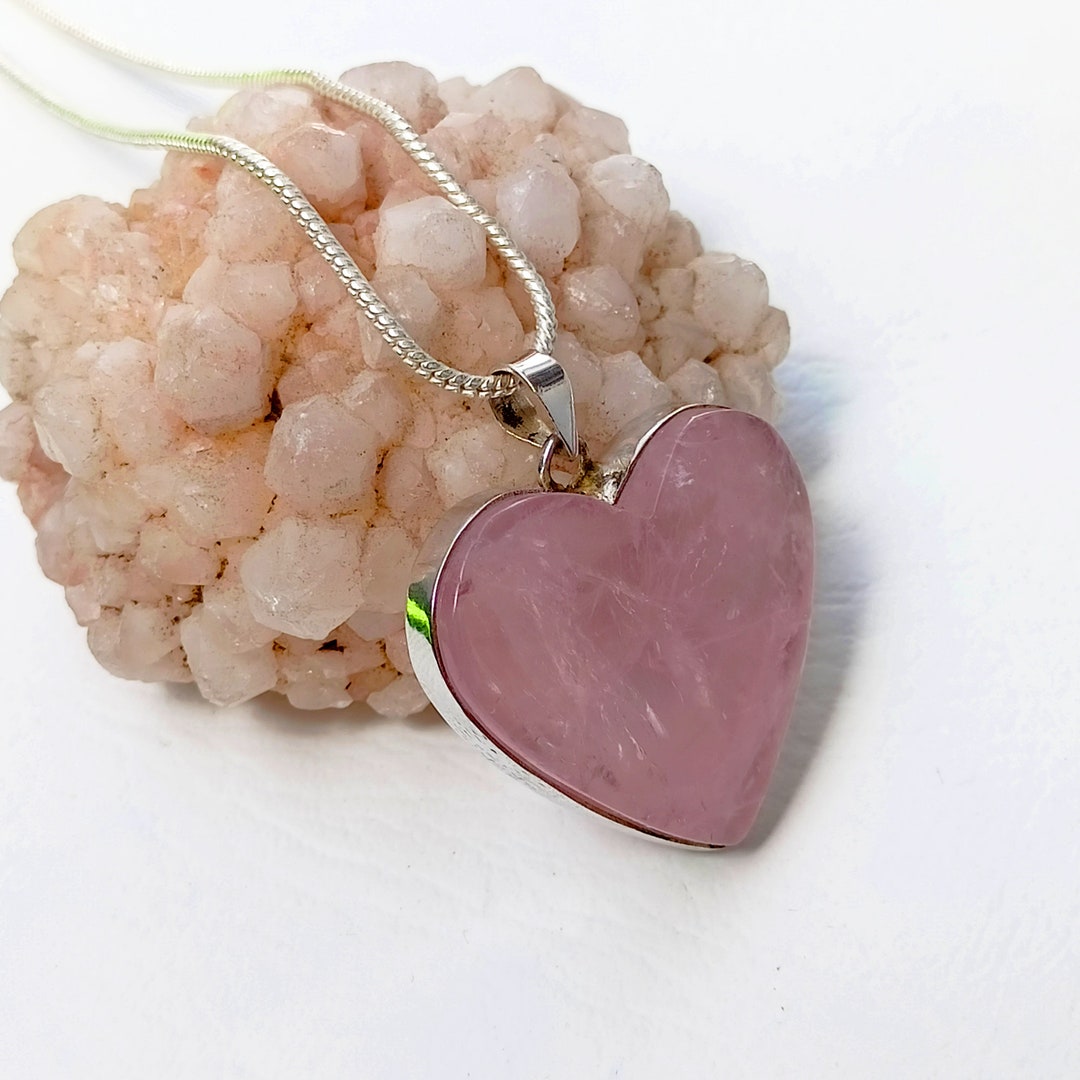 Rose Quartz Heart Necklace, Rose Quartz Heart Pendants, Sterling Silver ...