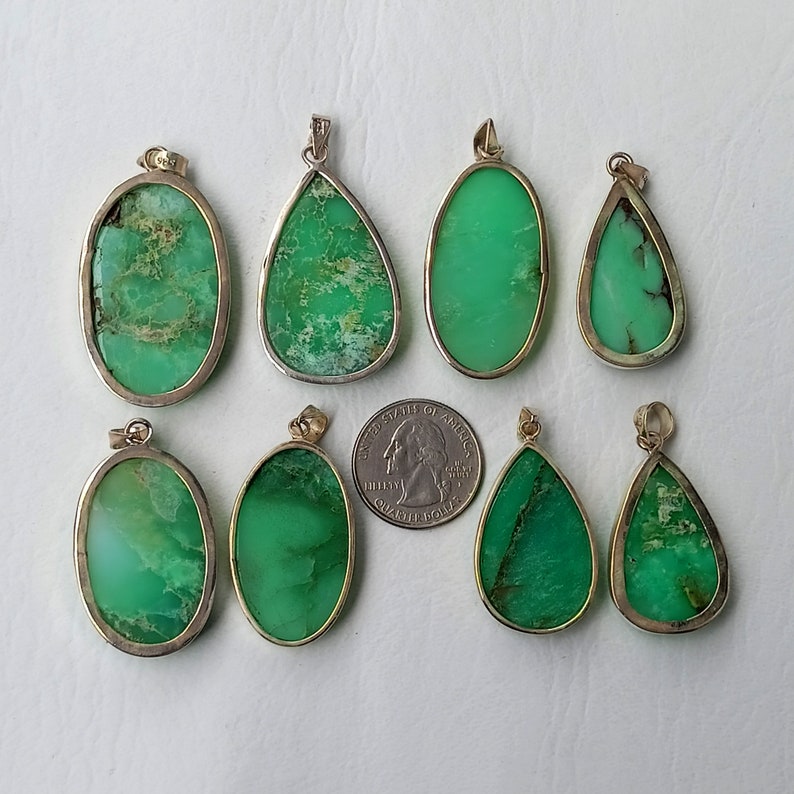Chrysoprase Necklace, Chrysoprase Pendant, Sterling Silver Necklace ...