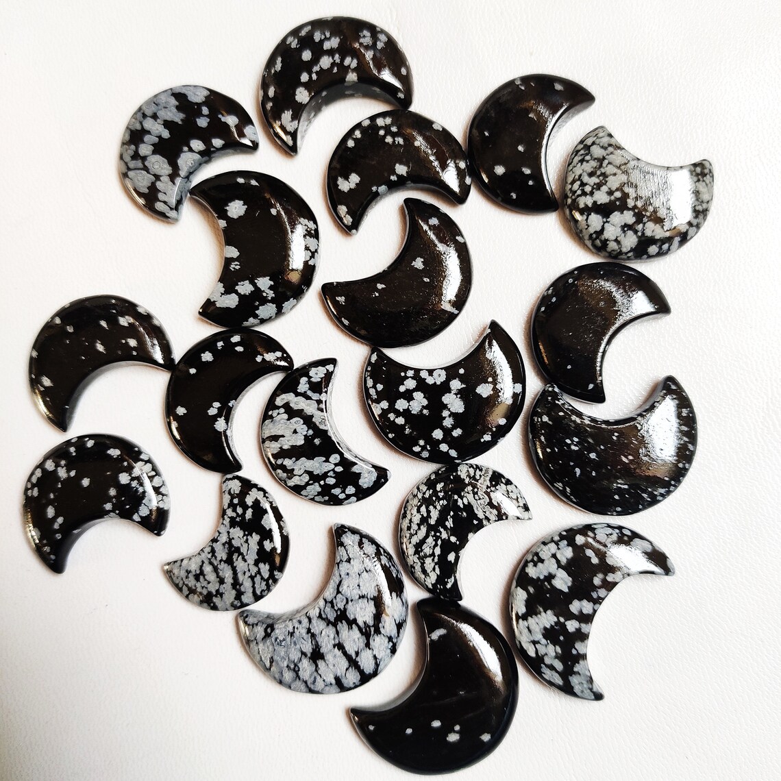 Natural Obsidian Moon Snowflake Obsidian Crescent Half Moon | Etsy