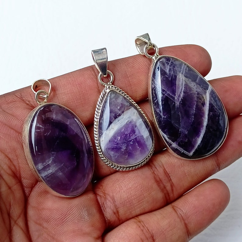 Amethyst Lace Pendant Necklace, Agate Gemstone Pendants, 925 Sterling ...
