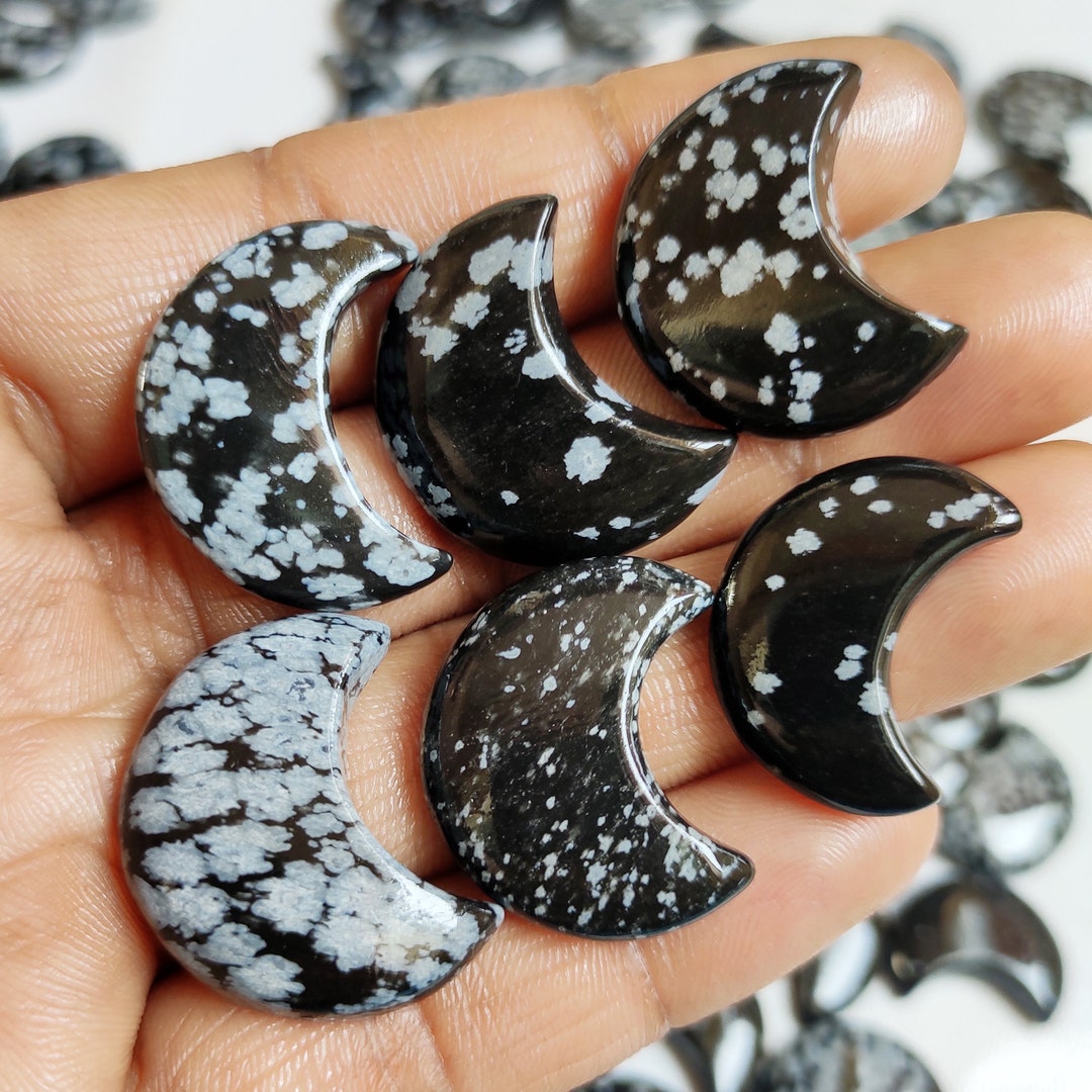 Natural Obsidian Moon Snowflake Obsidian Crescent Half Moon - Etsy