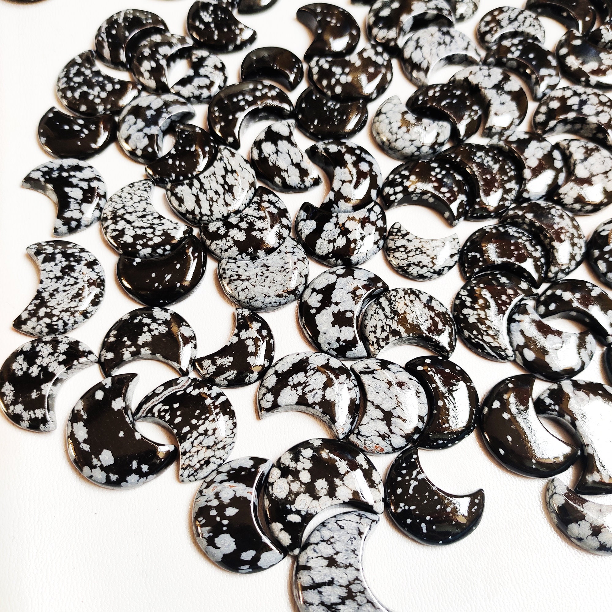 Natural Obsidian Moon Snowflake Obsidian Crescent Half Moon | Etsy