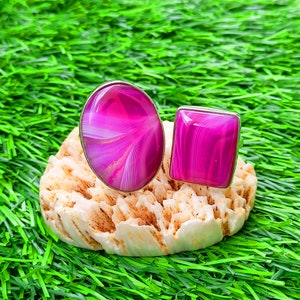 Pink Agate Ring, Sterling Silver Ring, Chunky Rings, Statement Rings ...