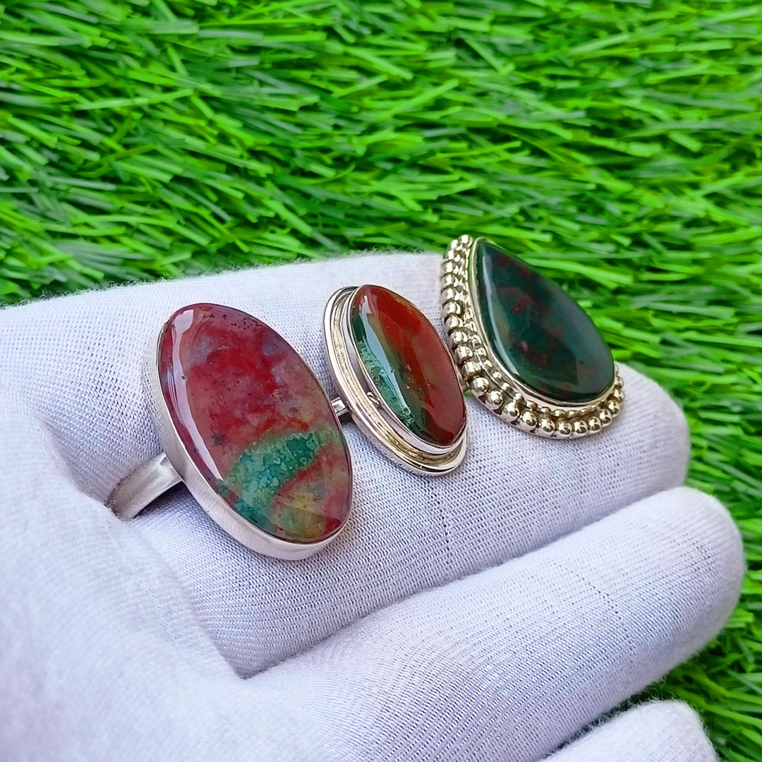 Bloodstone Rings, 925 Sterling Silver Ring, Dainty Boho Gemstone Rings ...