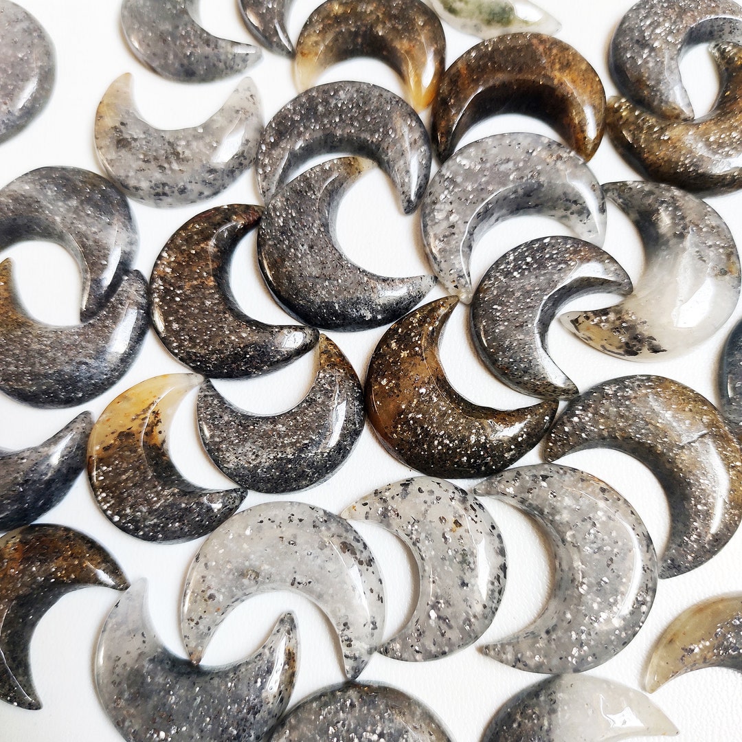 Black Sun Stone Moon, Natural Sun Stone Crescent Moon Gemstone ...