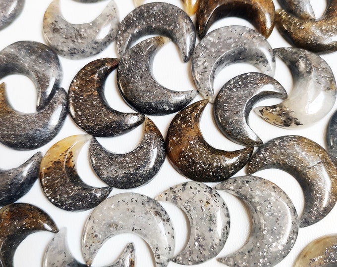 Natural Obsidian Moon Snowflake Obsidian Crescent Half Moon - Etsy