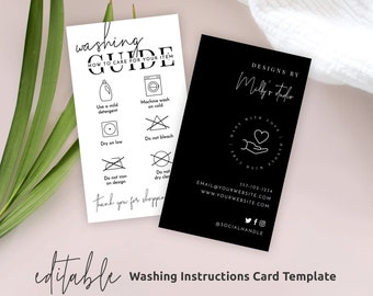 Editable Washing Instructions Card Template Printable - Etsy