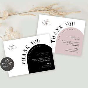 Modern Thank You for Order Card, Editable Business Order Inserts ...