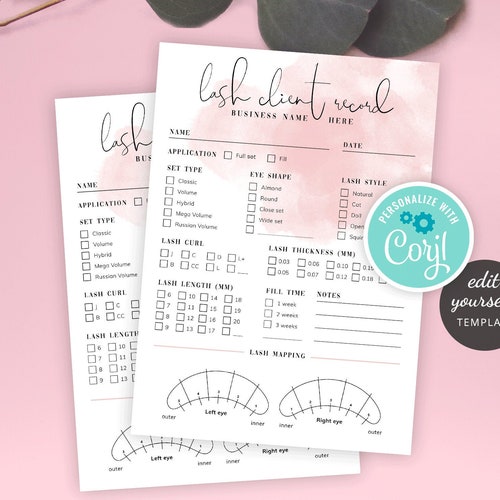 Editable Lash Client Record Template Printable Lash | Etsy