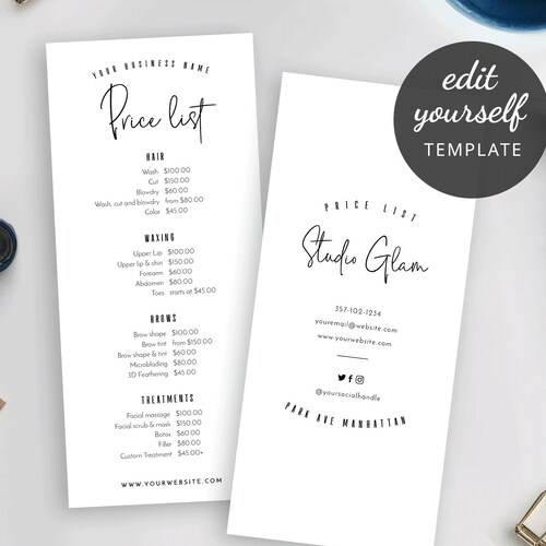 Minimal Pricing List Rack Card Template Printable Business - Etsy