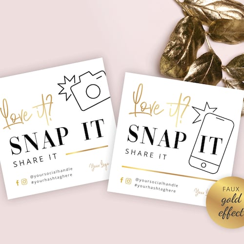Snap It and Share It Card Template Faux Gold Snap It Sticker - Etsy
