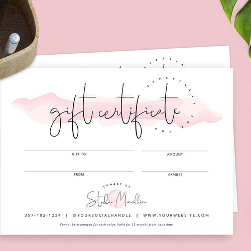 Pink Editable DIY Gift Card Certificate Template Gift Voucher - Etsy