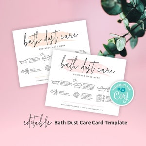 Bath Dust Care Card, Editable Bath Fizz Care Guide Template, Printable ...