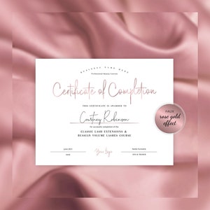 Rose Gold Completion Certificate Template, Customizable Certificate of ...